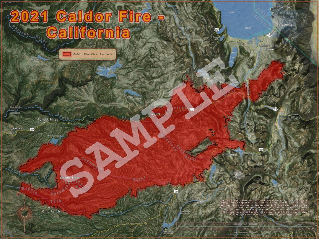 Chart the Blaze: Custom Map of the 2021 Caldor Wildfire - Etsy UK