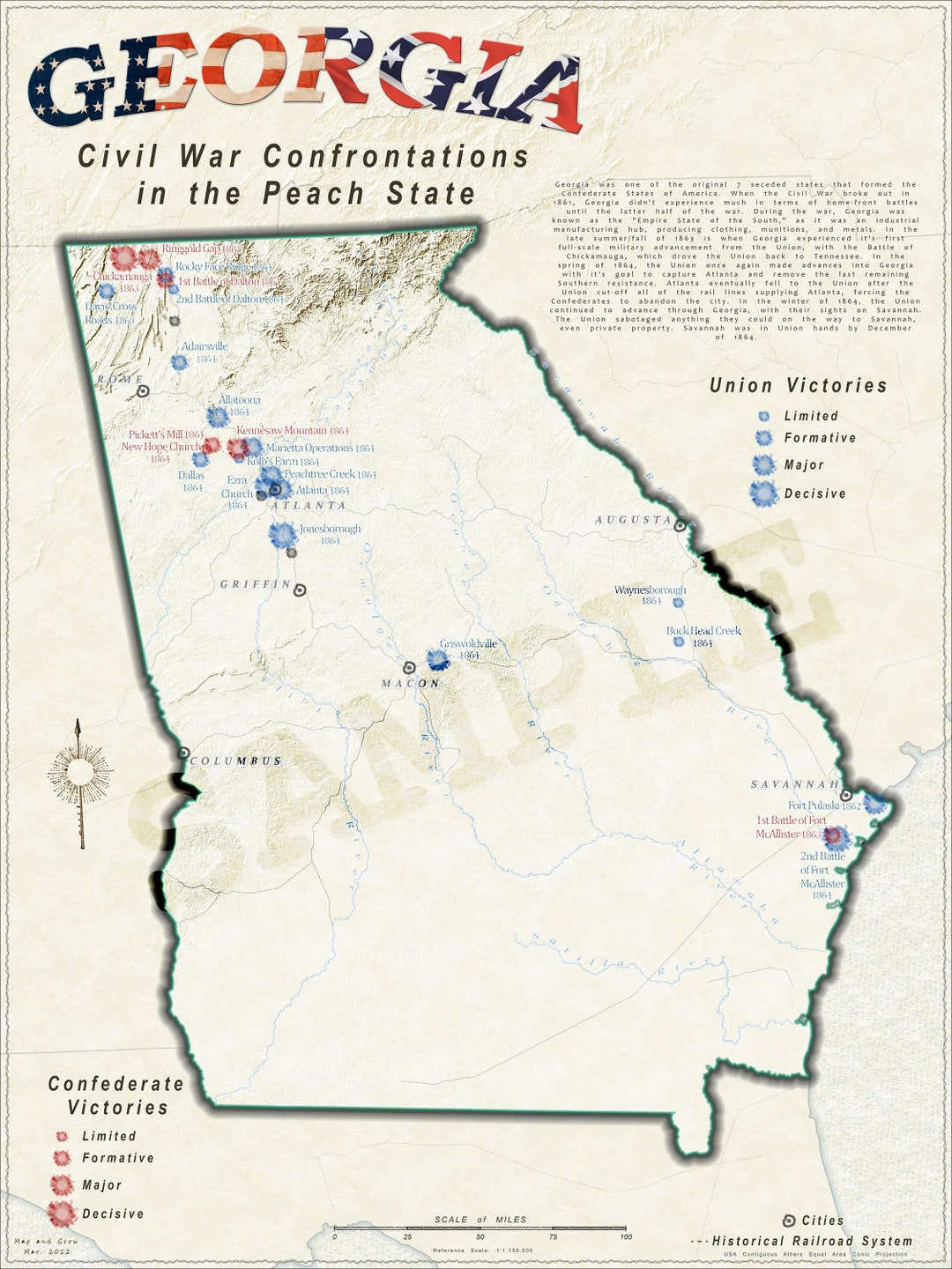 Georgia in Flames: A Custom Map of the Fiery Battles of the Civil War ...