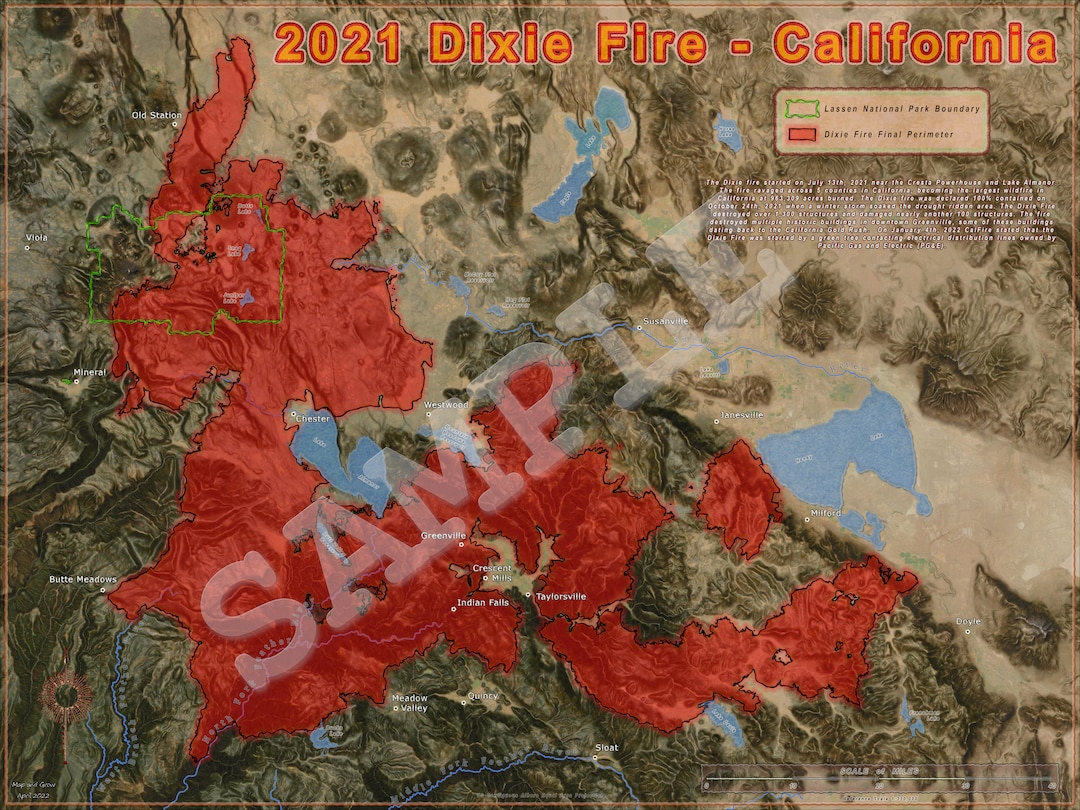 Custom Map of the 2021 Dixie Fire - Etsy