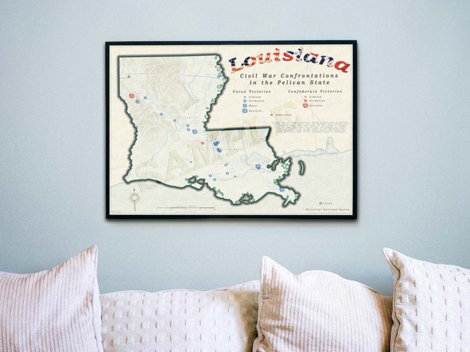 The Battle for Louisiana: A Custom Map of Civil War Conflicts - Etsy
