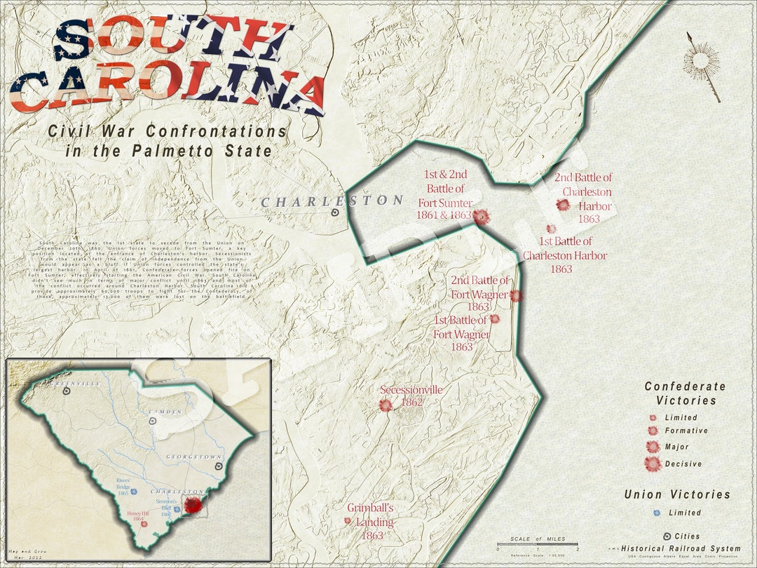 The South Carolina Campaign: A Custom Map of Civil War Battles - Etsy