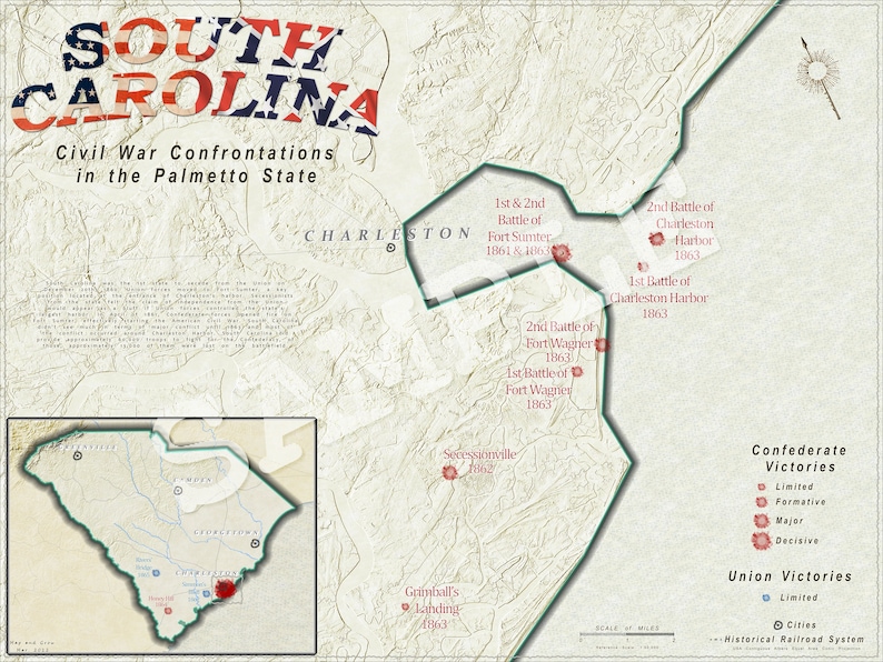 The South Carolina Campaign: A Custom Map of Civil War Battles - Etsy