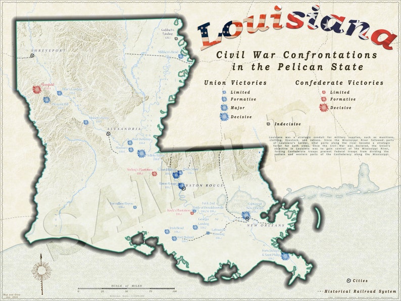 The Battle for Louisiana: A Custom Map of Civil War Conflicts - Etsy