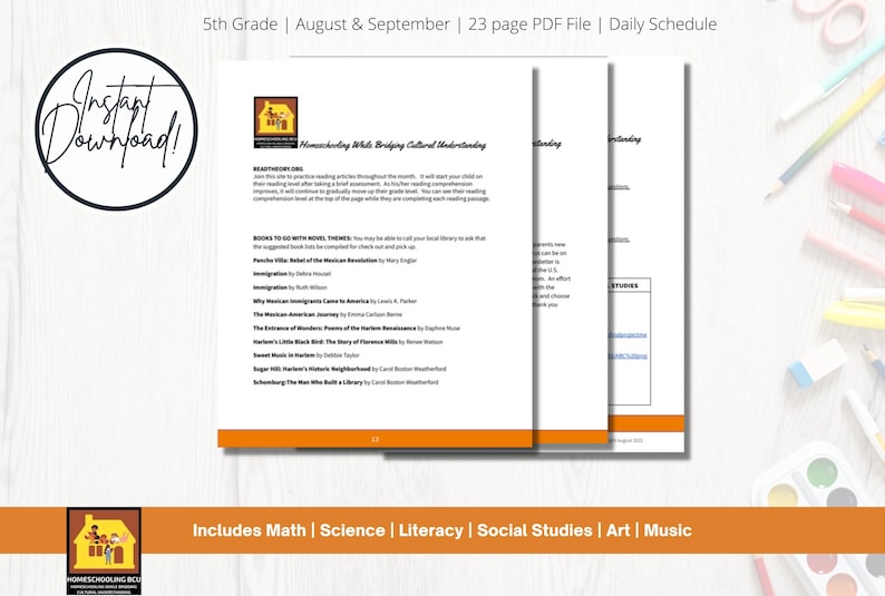 5th Grade Homeschooling Lesson Plans for August/september, Includes ...