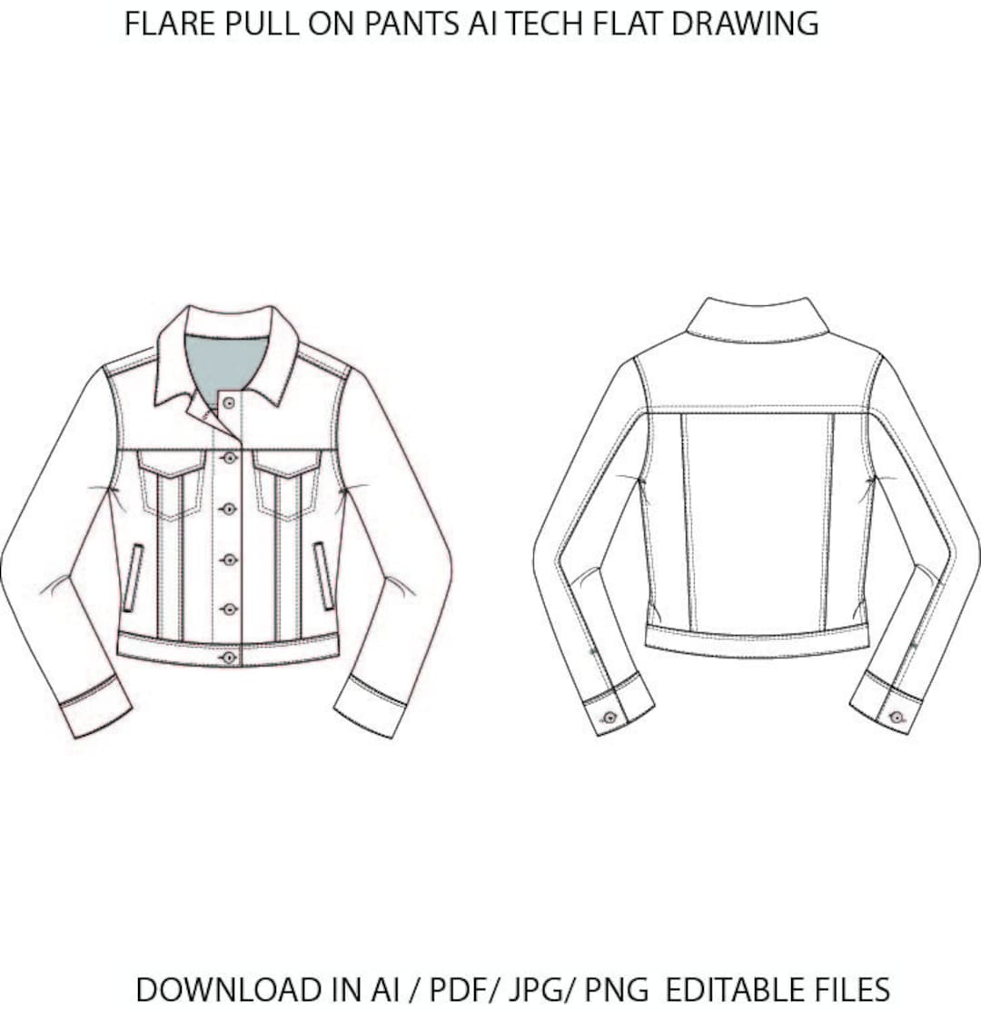 Trucker Jacket Fashion Flat Templates / Technical Drawings / Fashion ...
