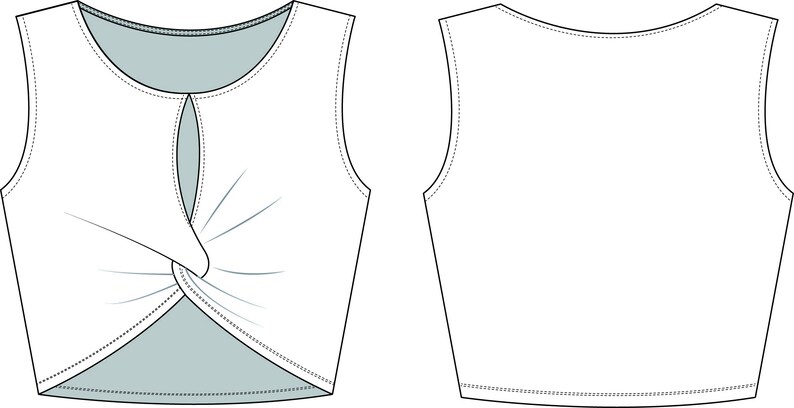 Twist Front Crop Top Flat Templates / Technical Drawings / Fashion CAD ...