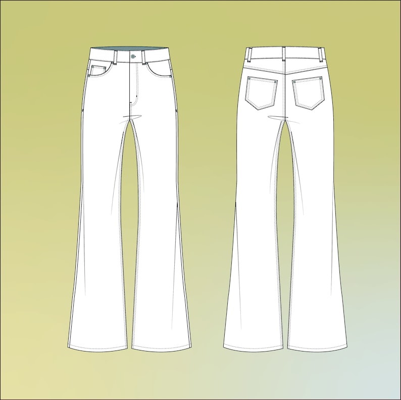 Bootcut Denim Jeans Flat Templates / Technical Drawings / Fashion CAD ...