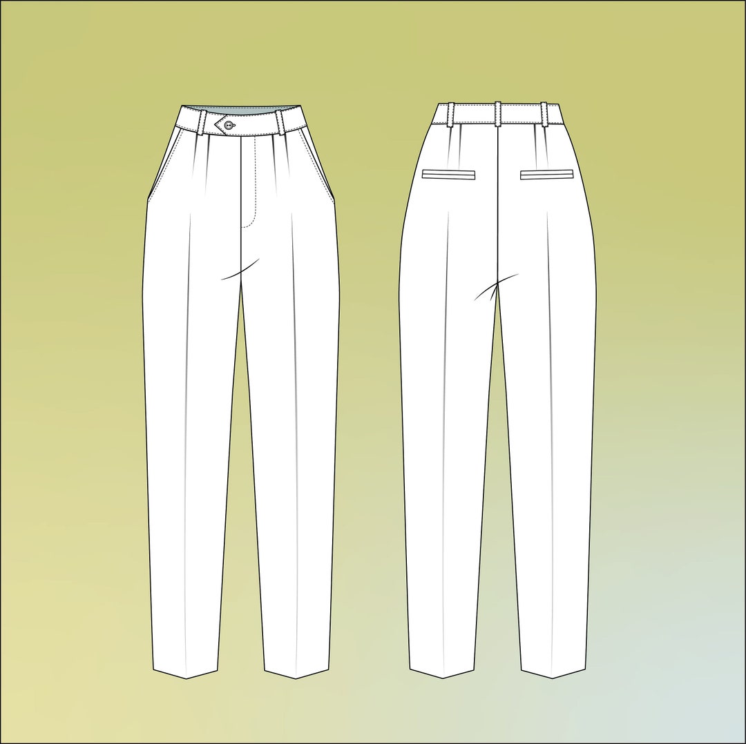 High Waist Straight Bottom Trousers Flat Templates / Technical Drawings ...