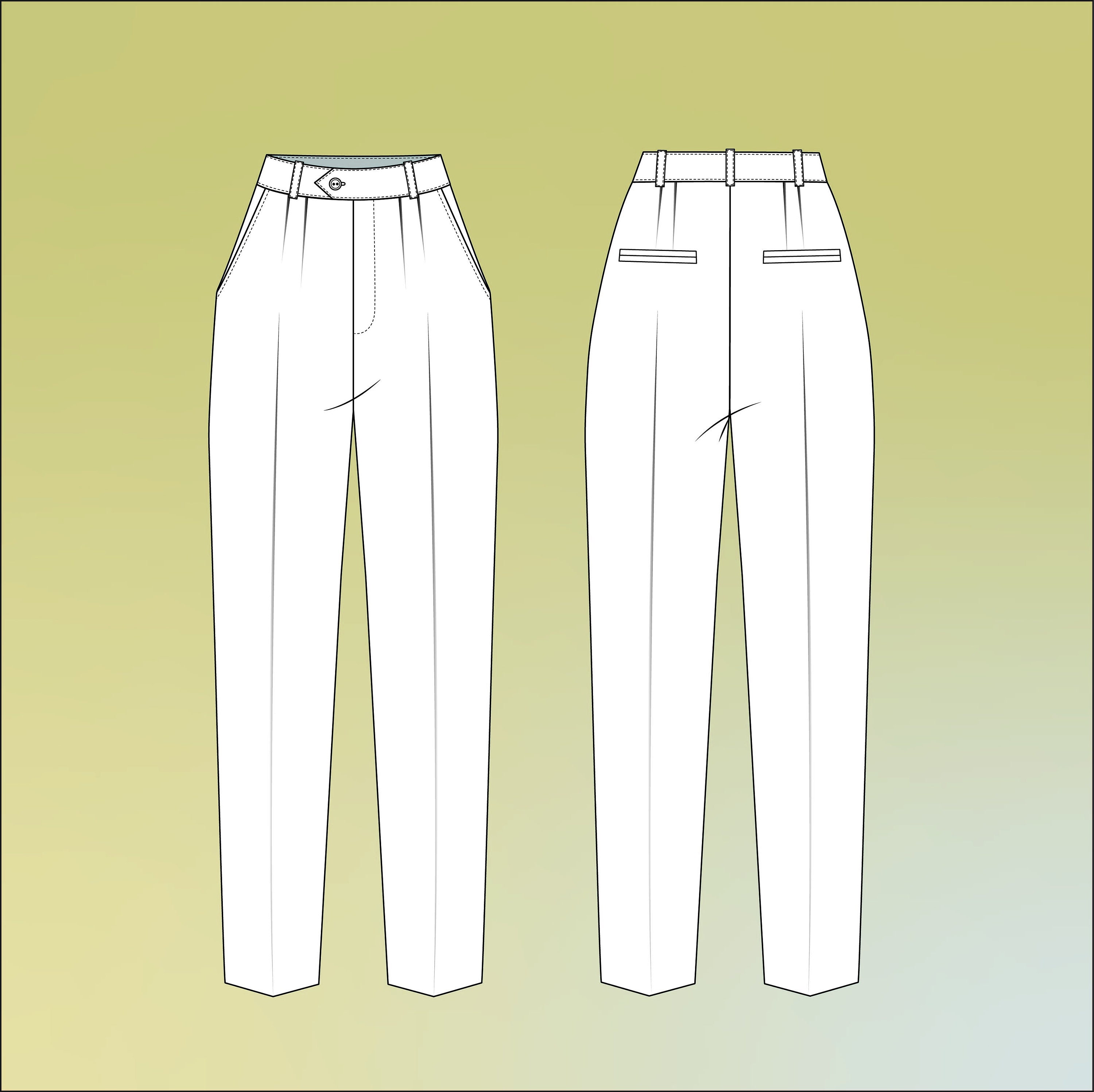 High Waist Straight Bottom Trousers Flat Templates / Technical Drawings ...
