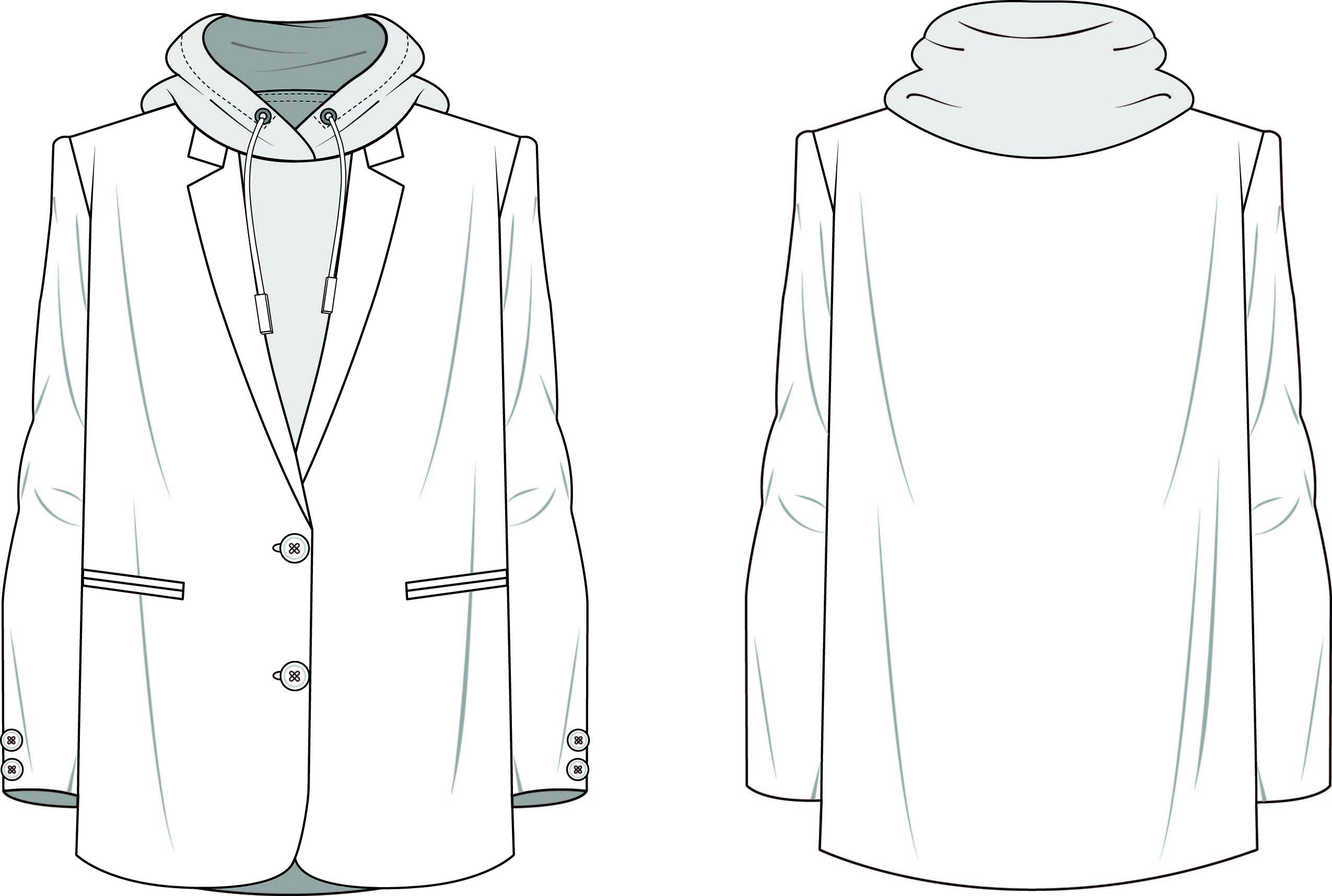 Relax Hooded Blazer Flat Templates / Technical Drawings / Fashion CAD ...