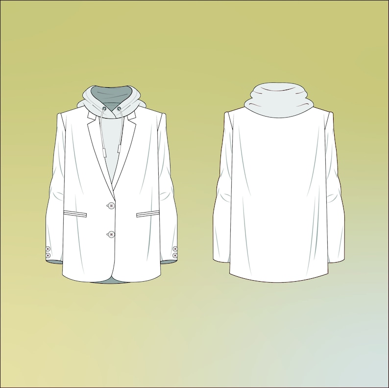 Relax Hooded Blazer Flat Templates / Technical Drawings / Fashion CAD ...