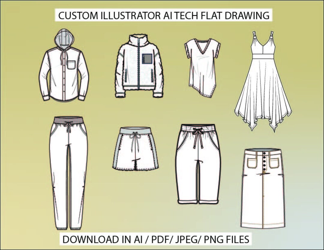 Custom Fashion Flat Sketch Technical Drawing Design Tech Pack Drawing ...