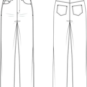 Straight Denim Jeans Flat Templates / Technical Drawings / Fashion CAD ...