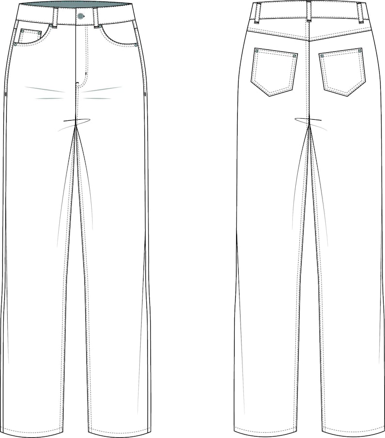 Straight Denim Jeans Flat Templates / Technical Drawings / Fashion CAD ...