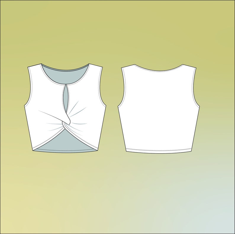 Twist Front Crop Top Flat Templates / Technical Drawings / Fashion CAD ...