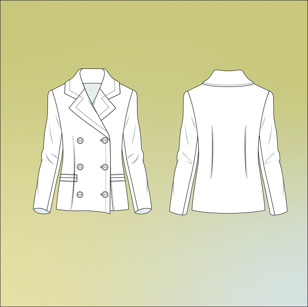 Wide Notch Collar Double Breasted Blazer Fashion Flat Templates ...