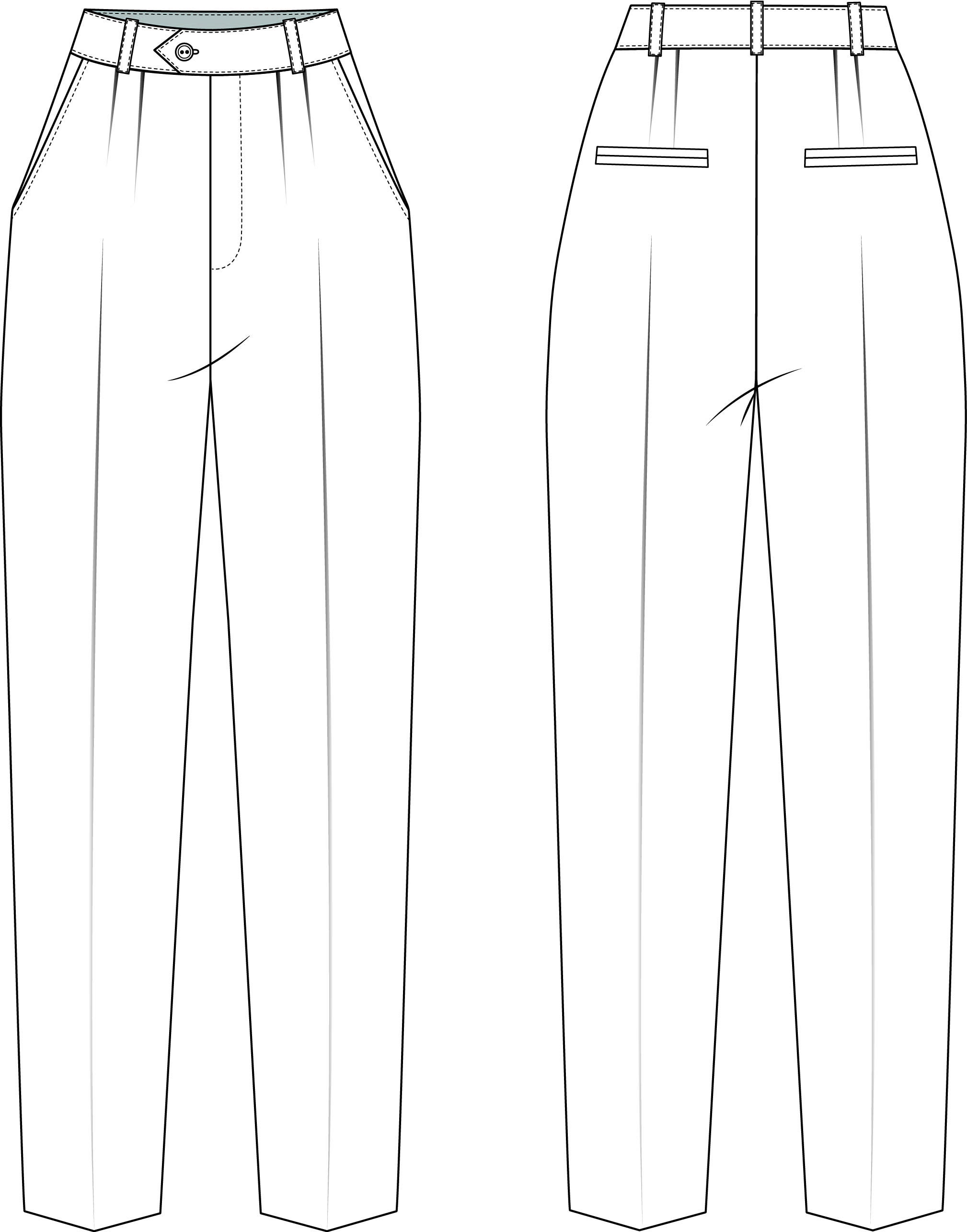 High Waist Straight Bottom Trousers Flat Templates / Technical Drawings ...