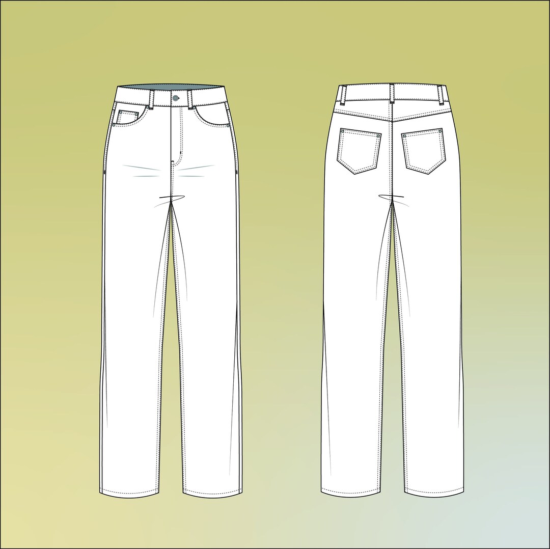 Straight Denim Jeans Flat Templates / Technical Drawings / Fashion CAD ...