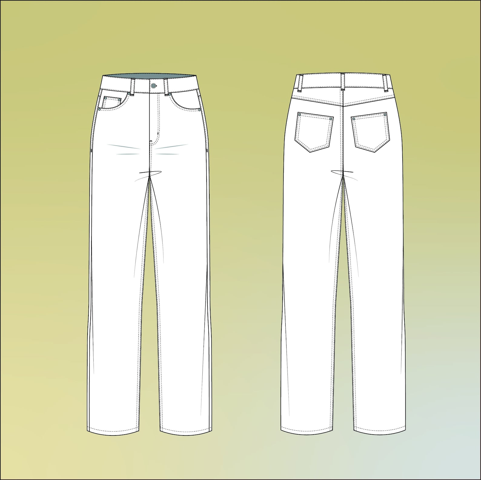 Straight Denim Jeans Flat Templates / Technical Drawings / Fashion CAD ...