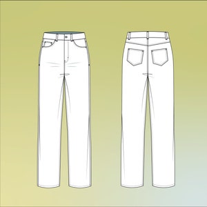 Straight Denim Jeans Flat Templates / Technical Drawings / Fashion CAD ...