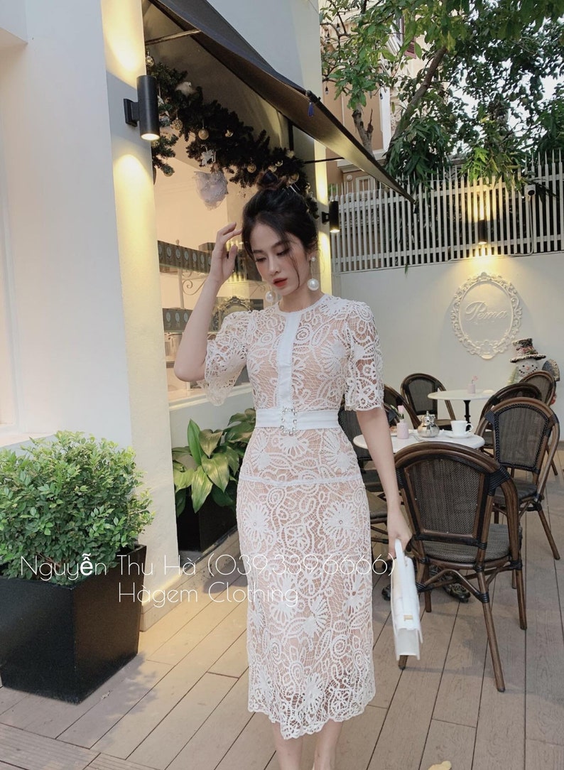 Elegant Classy Lace Crochet Midi Belted Dress Size Small White - Etsy