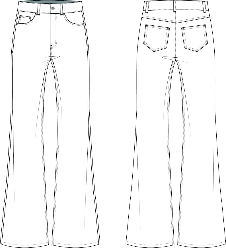 Bootcut Denim Jeans Flat Templates / Technical Drawings / Fashion CAD ...