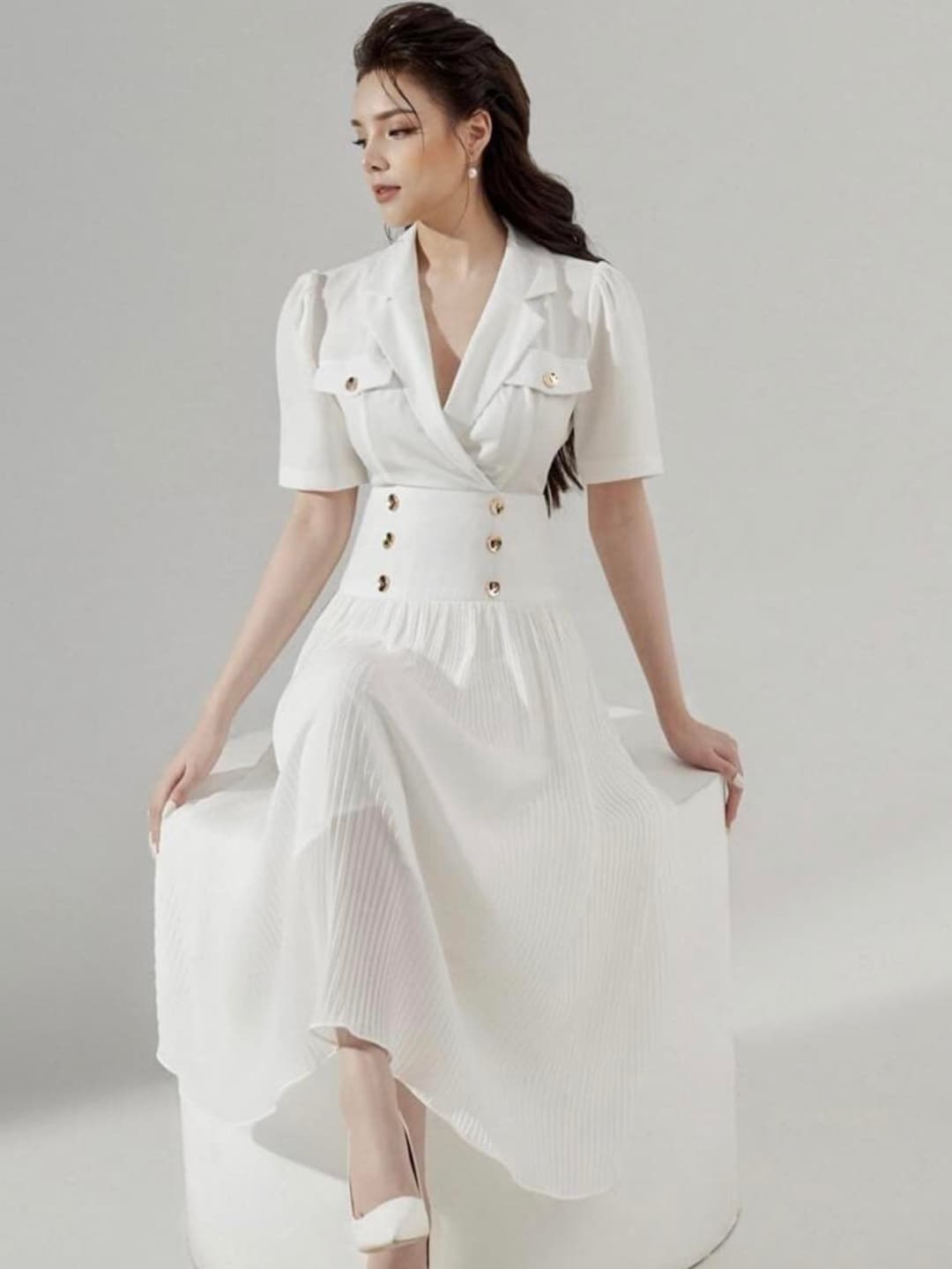 Midi White Collar Dress - Etsy