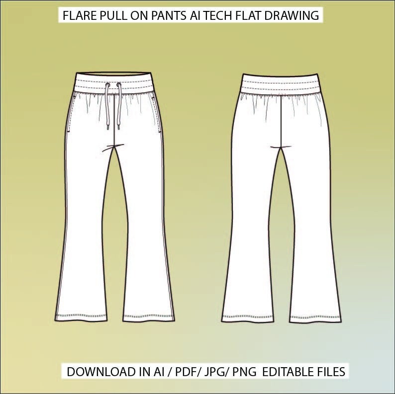 Flare Wide Leg Pull on Pants Fashion Flat Templates / Technical ...