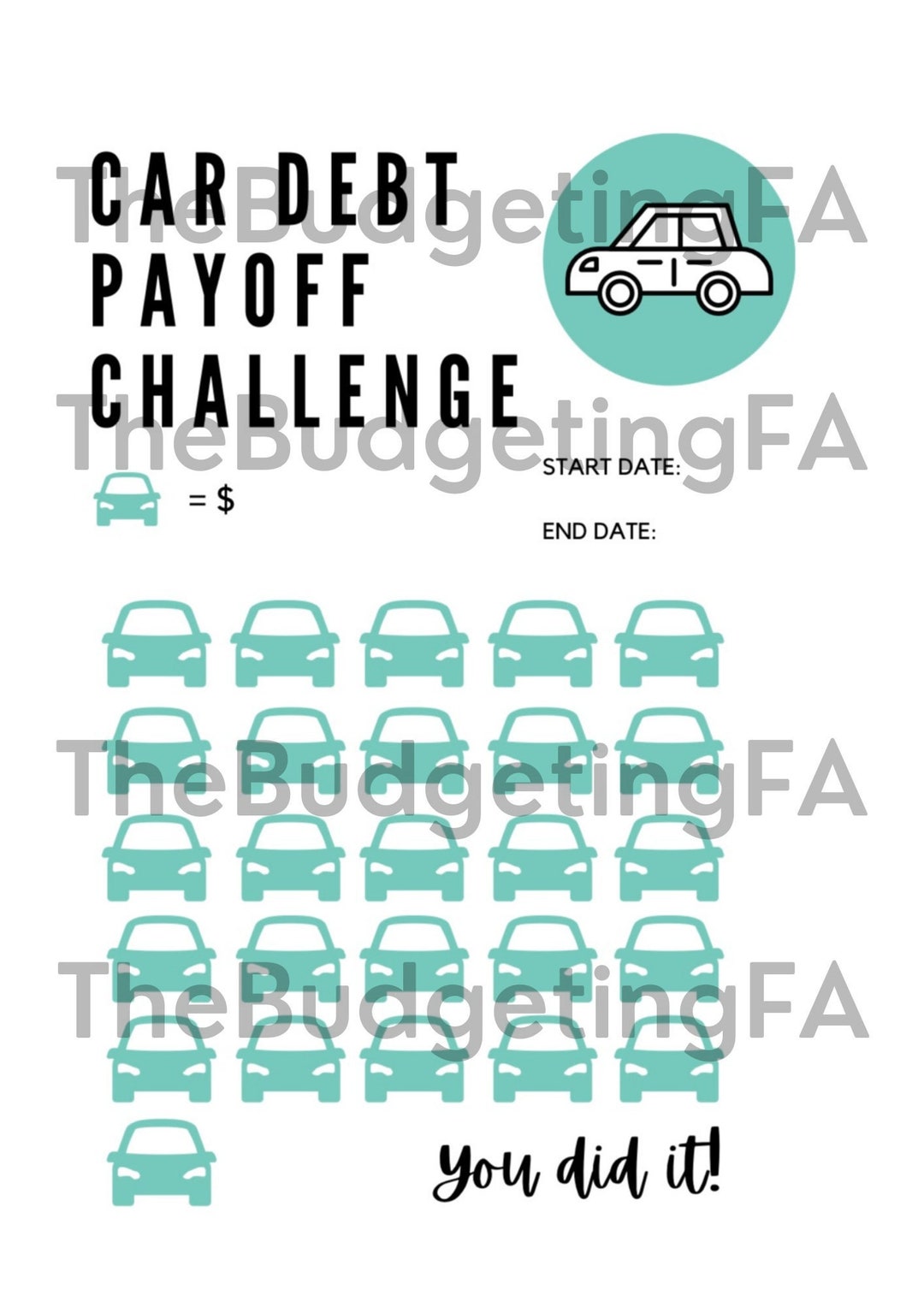 Car Debt Payoff Challenge Tracker-26/36/52 Week Challenges - Etsy