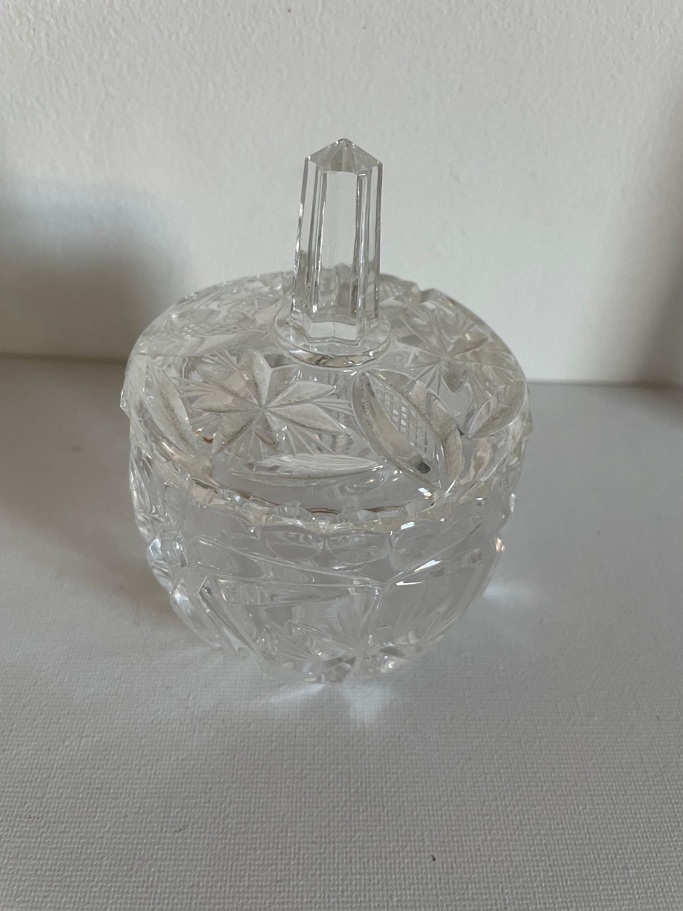 Vintage Cut Crystal Glass Trinket Box With Lid, Jewellery / Dressing ...