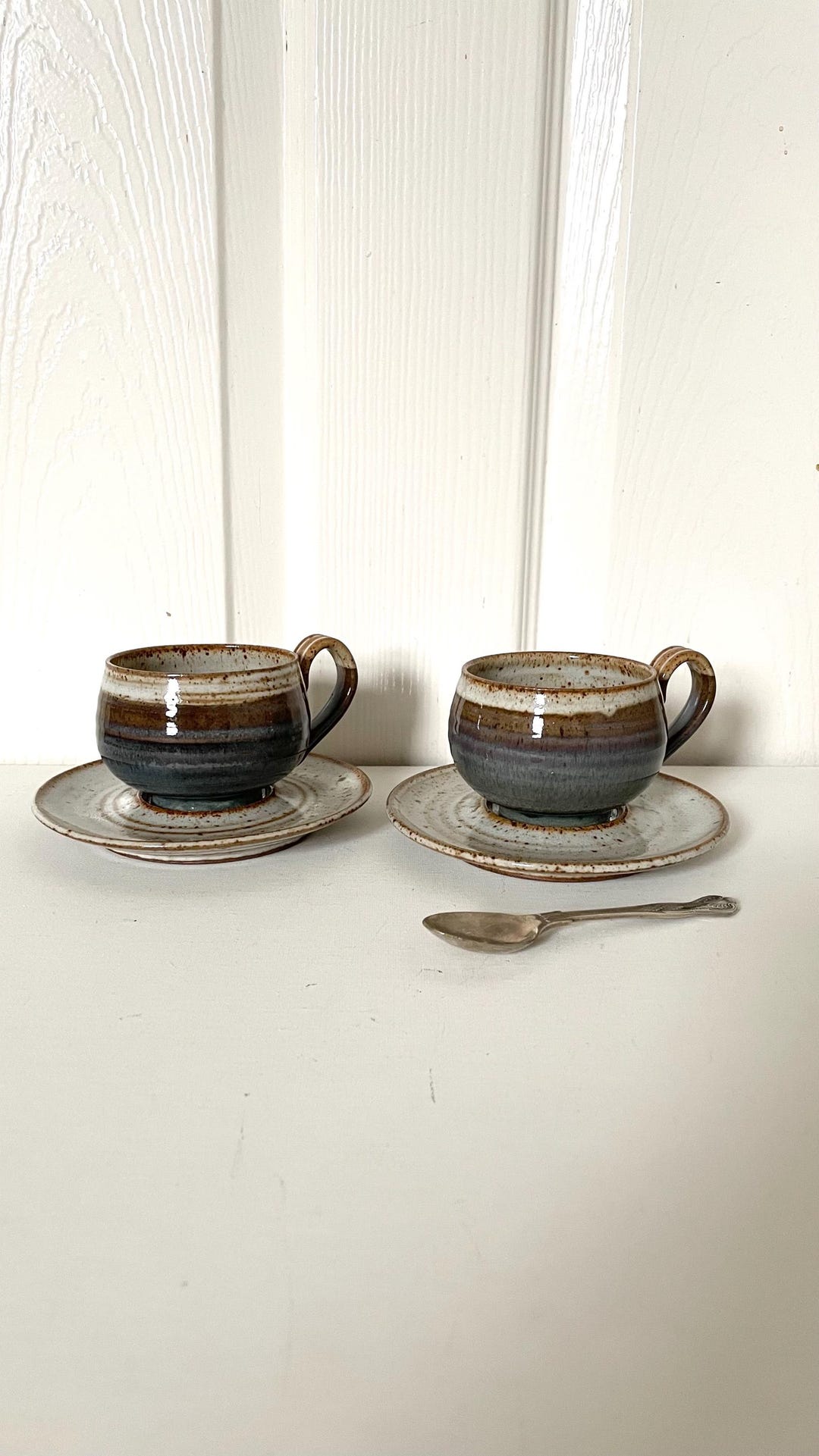 Set of Two Vintage Ceramic Cup and Saucer, Vintage Stoneware Tea,coffee ...