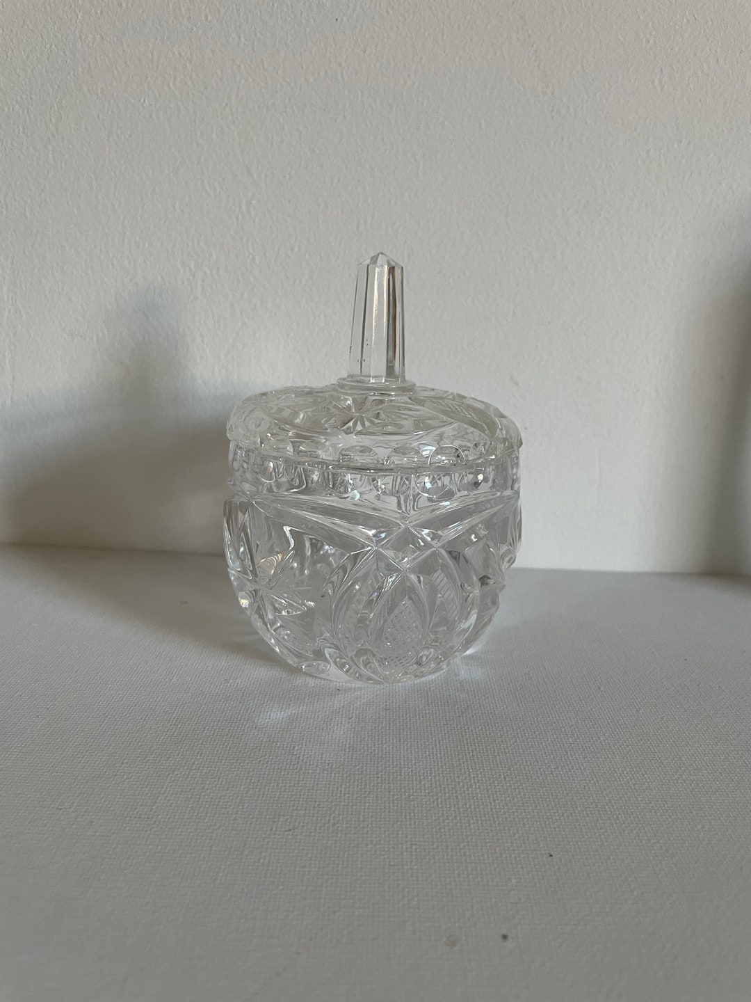 Vintage Cut Crystal Glass Trinket Box With Lid, Jewellery / Dressing ...