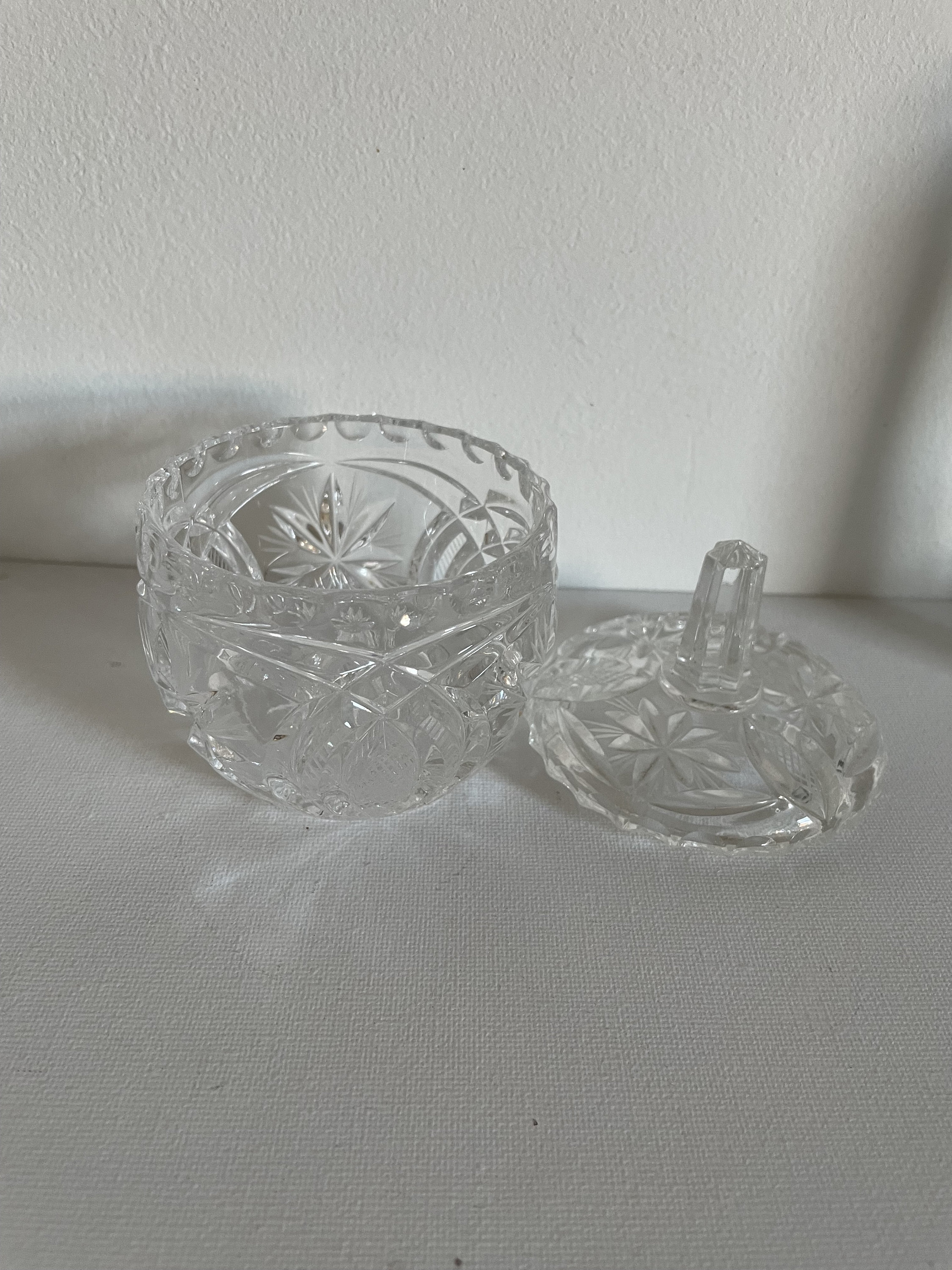 Vintage Cut Crystal Glass Trinket Box With Lid, Jewellery / Dressing ...