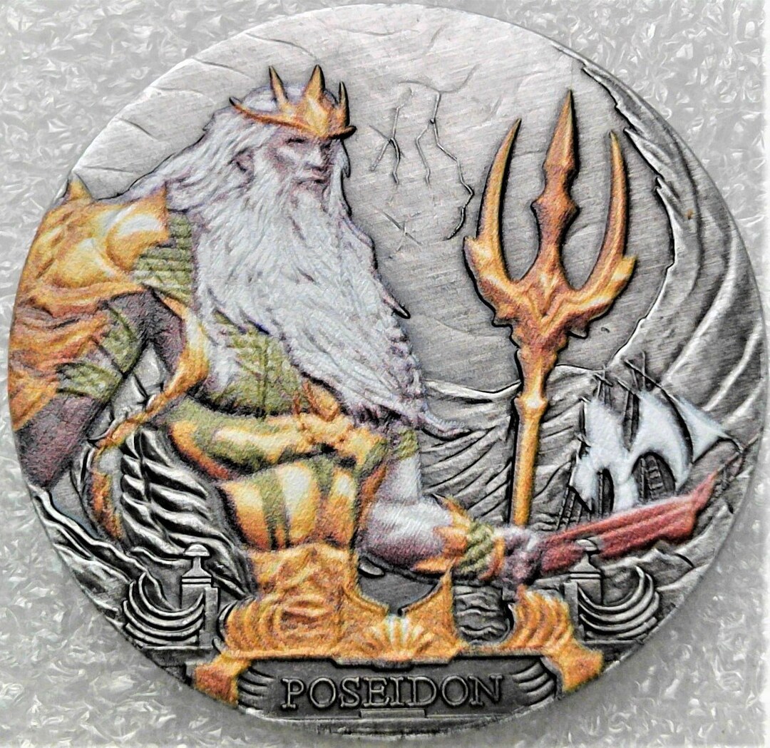 Poseidon Coin - Greek God - God of the Sea - Color Coin - Greek ...