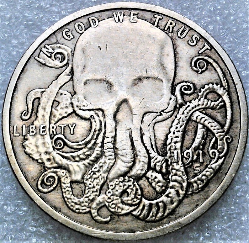 Hobo Coin THE KRAKEN Beast of the Sea Hobo Nickel - Etsy