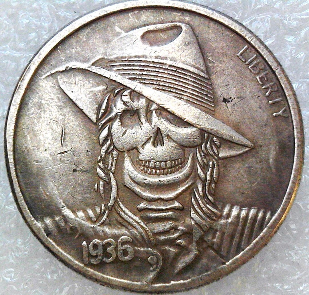 Hobo Coin - Jack the Ripper Skull Head - Buffalo Nickel - 0.77 Inches ...
