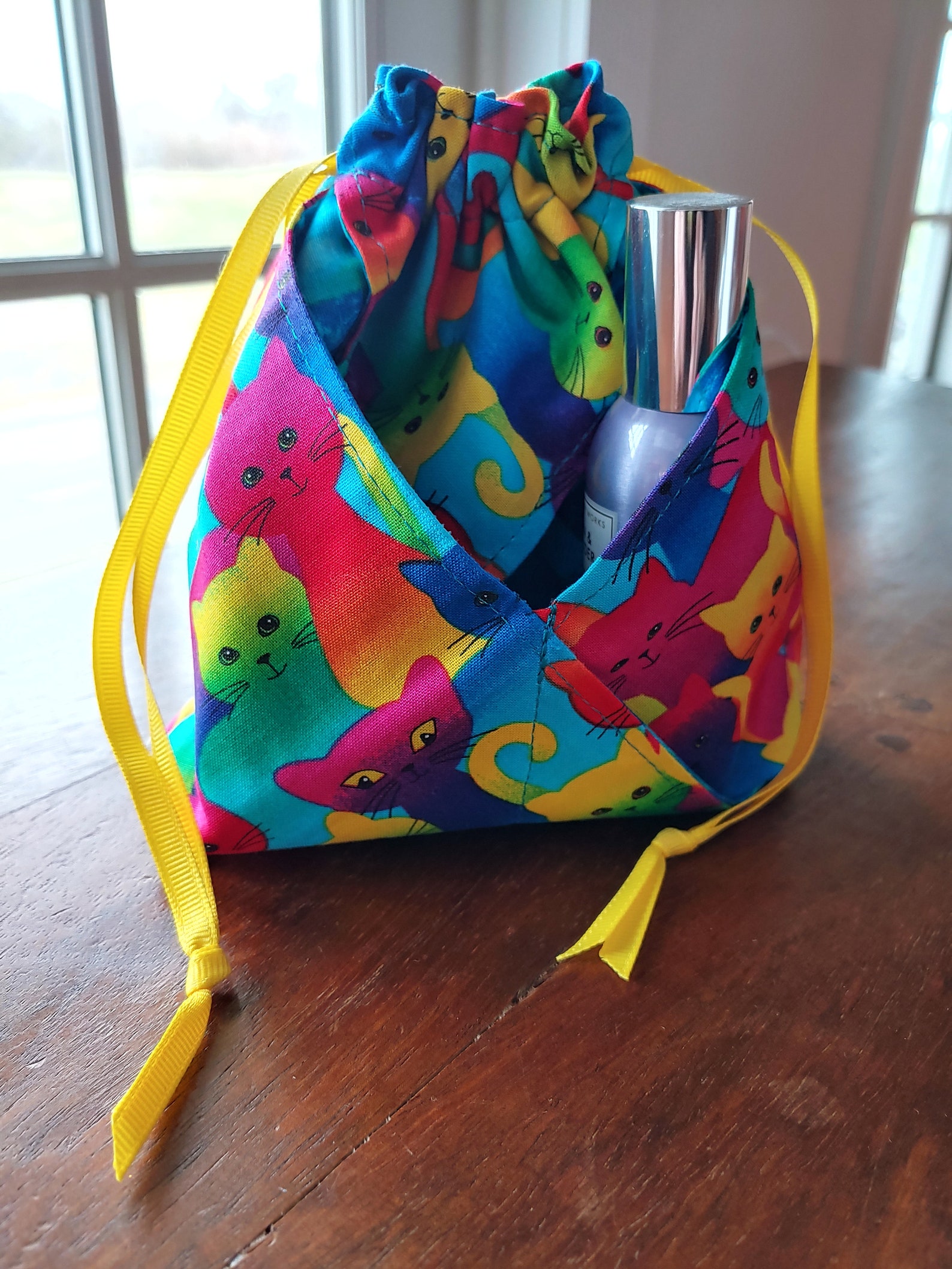 Handmade Drawstring Origami Bag, Pouch Displays an Adorable , Colorful ...