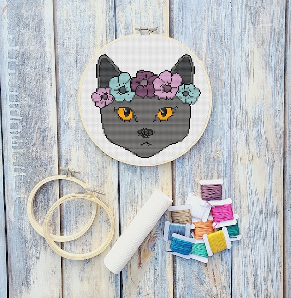 Grey Cat Cross Stitch Pattern | Etsy