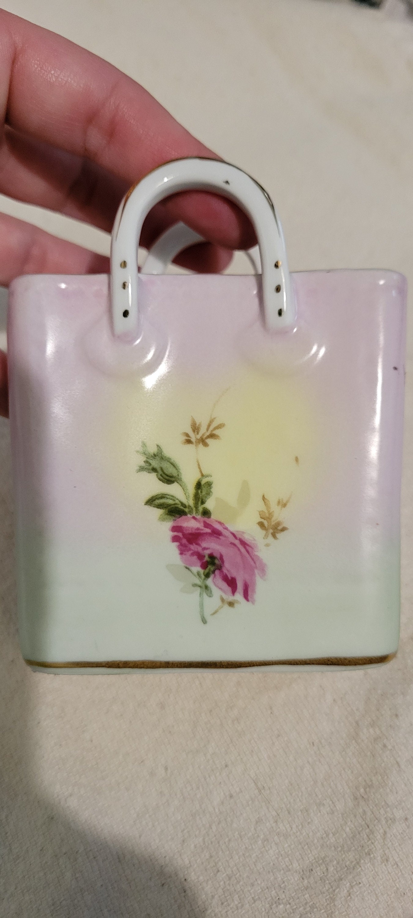 Cute Little Vintage Nantucket Porcelain Shopping Bag With Flowers and ...
