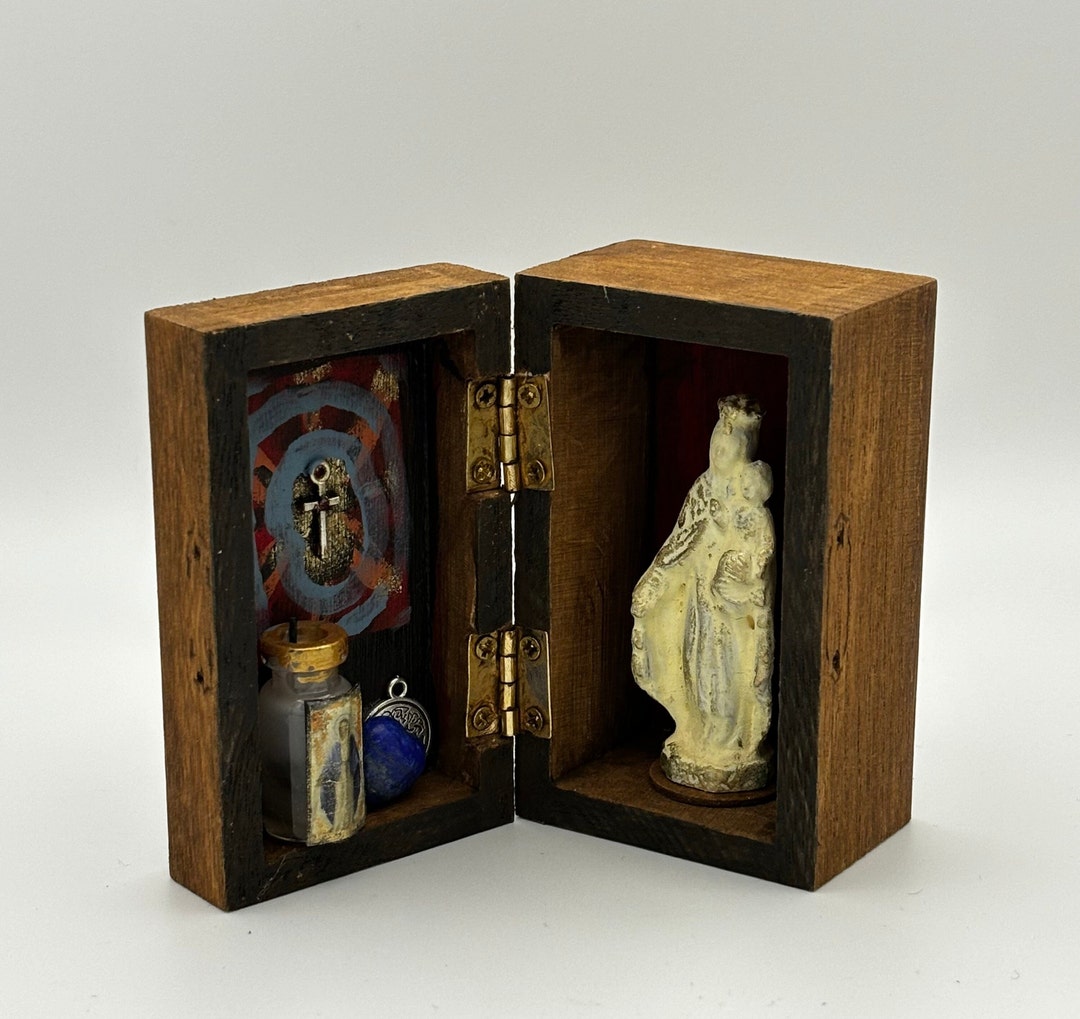 Our Lady of Mt Carmel Miniature Shrine, Encaustic Mother Mary ...