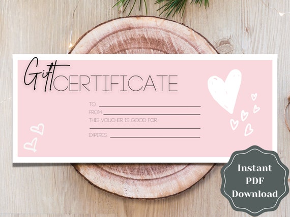 Pink ADD LOGO Minimalist Gift Certificate Template DIY Gift - Etsy