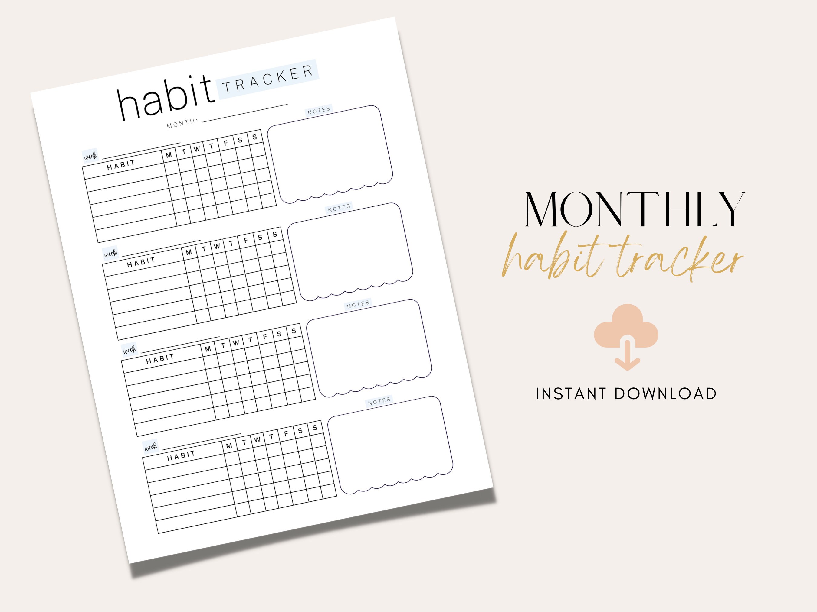 Habit Tracker, Printable Monthly Habit Tracker, Habit Tracker Year ...
