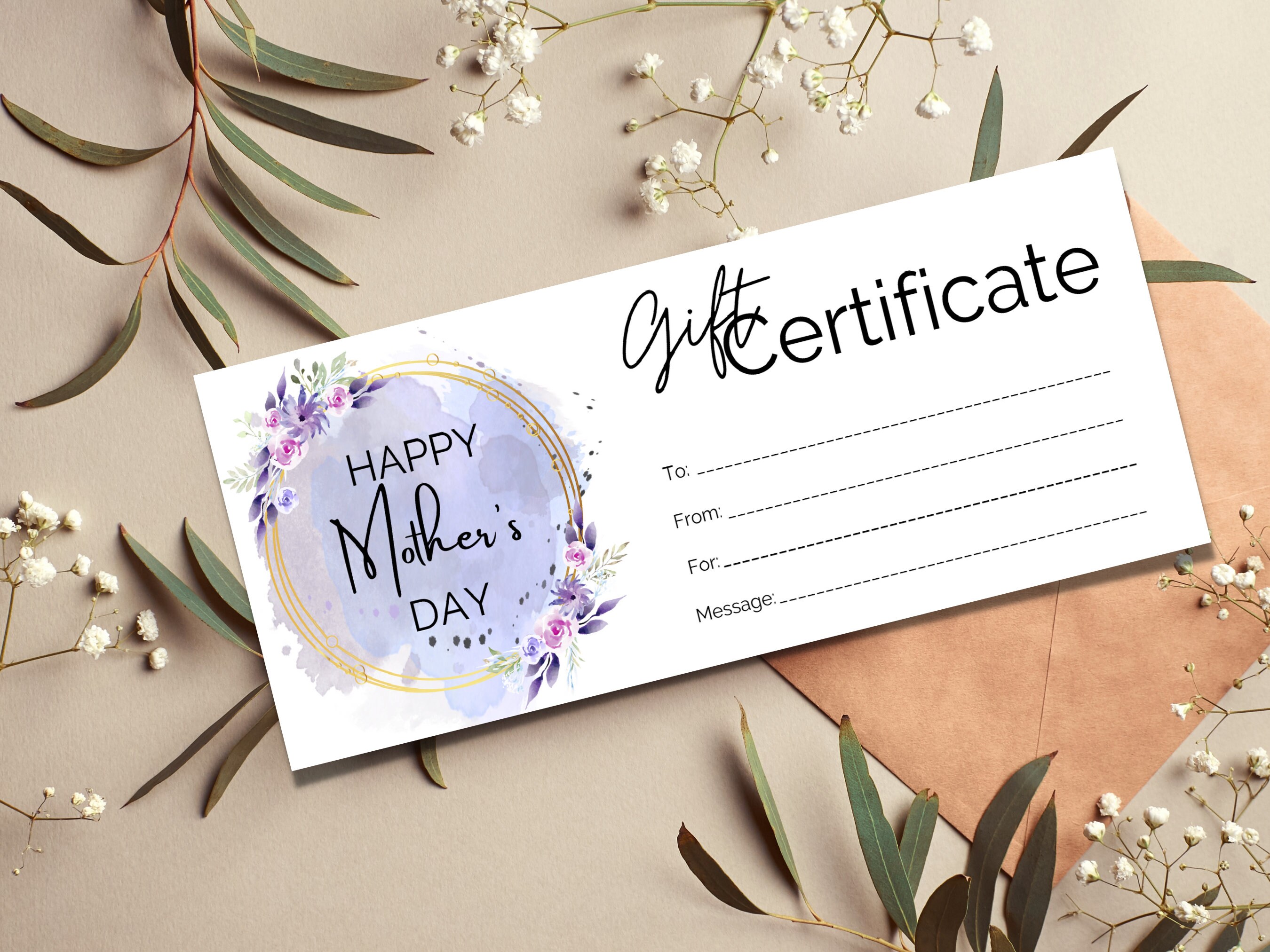 Mother's Day Gift Voucher, Mother's Day Gift Certificate, Mother's Day ...