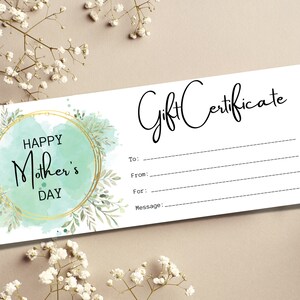 Mother's Day Gift Voucher, Mother's Day Gift Certificate, Mother's Day ...