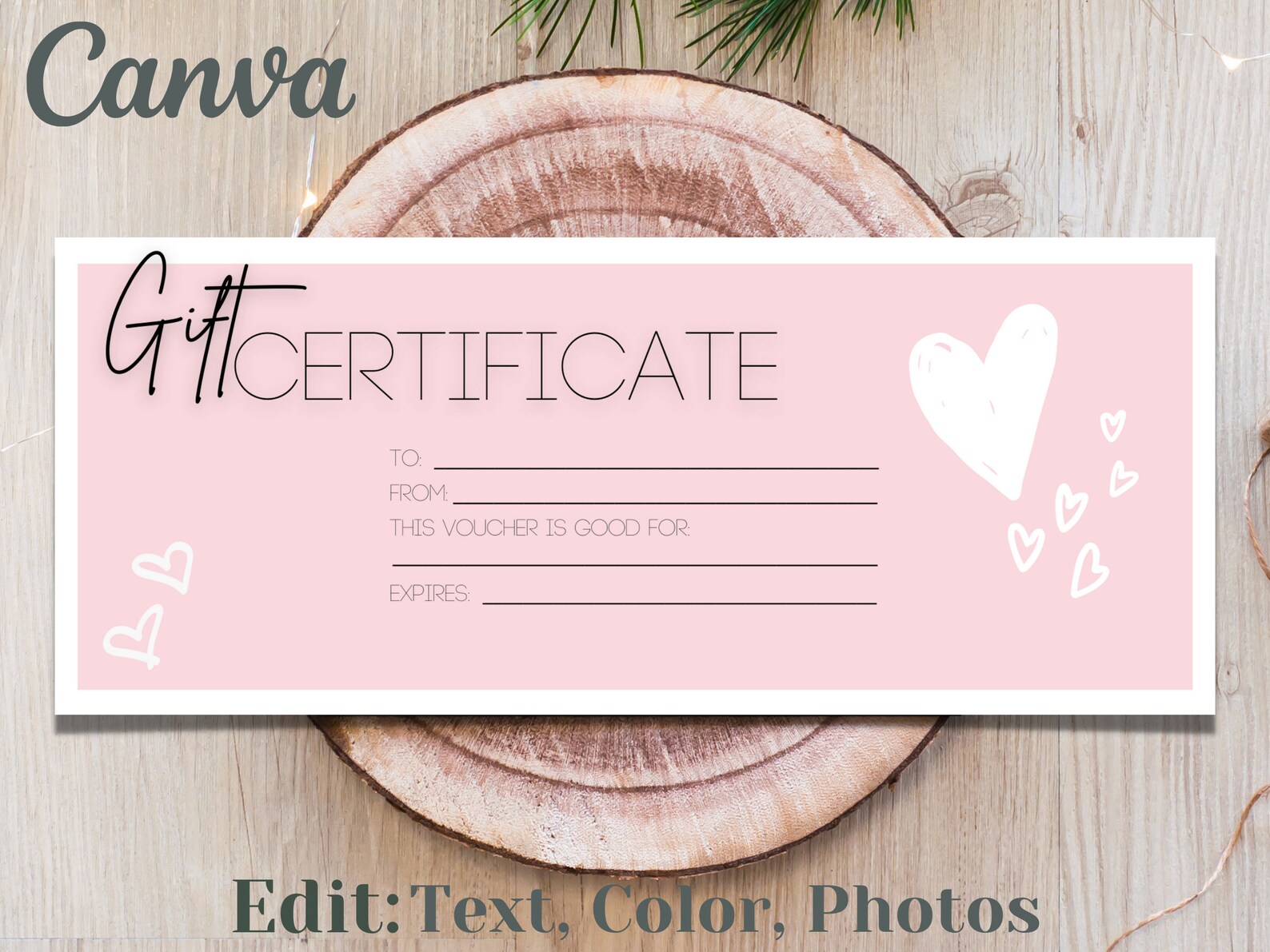 Pink ADD LOGO Minimalist Gift Certificate Template DIY Gift - Etsy