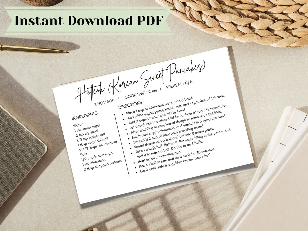 Minimal Recipe Card Template, Digital Recipe Card, Editable Recipe ...