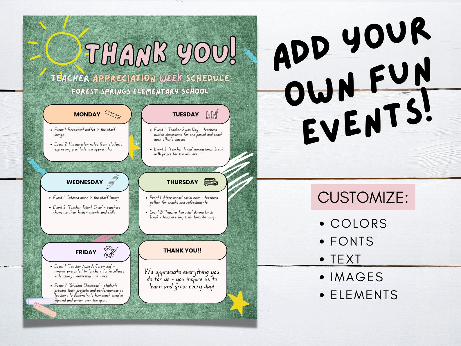 Teacher Appreciation Week Schedule, Editable Teacher Appreciation Flyer ...