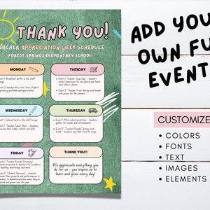 Teacher Appreciation Week Schedule, Editable Teacher Appreciation Flyer ...