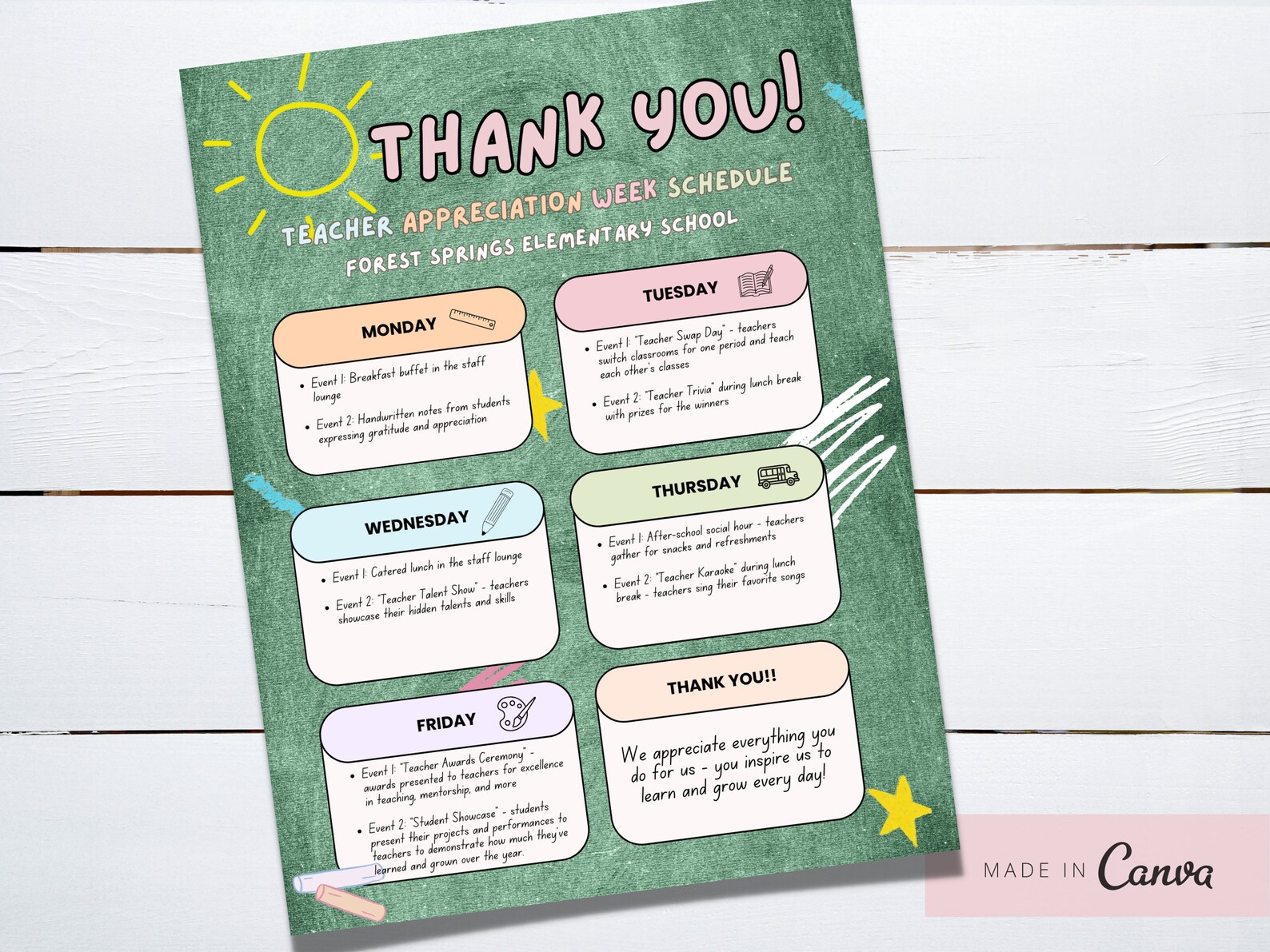 Teacher Appreciation Week Schedule, Editable Teacher Appreciation Flyer ...