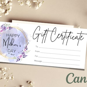 Mother's Day Gift Voucher, Mother's Day Gift Certificate, Mother's Day ...
